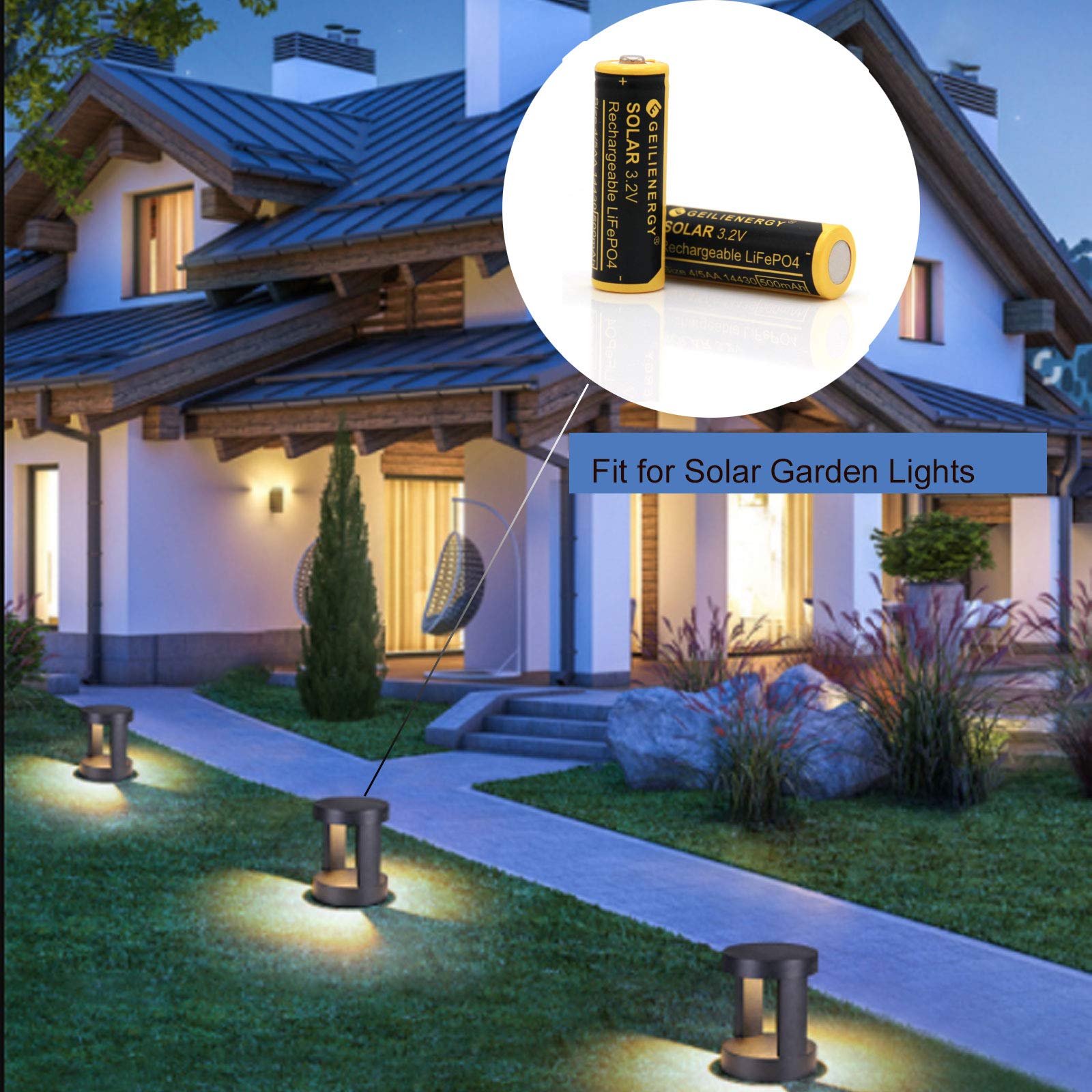 GEILIENERGY 4 Pack 4/5 AA(NOT AA Size) 14430 3.2v 500mAh LiFePO4 Lithium Rechargeable Solar Battery Pack Replacement for Outdoor Solar Lights