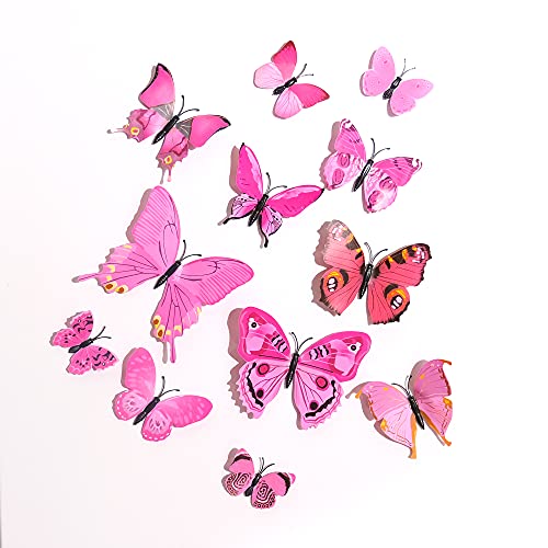72 PCS Butterfly Wall Stickers, 3D Magnetic Removable Butterfly Wall Decals Fridge Magnet Murals Decoration for Kids Bedroom Nursery Classroom Party Wedding Decor (Pink)