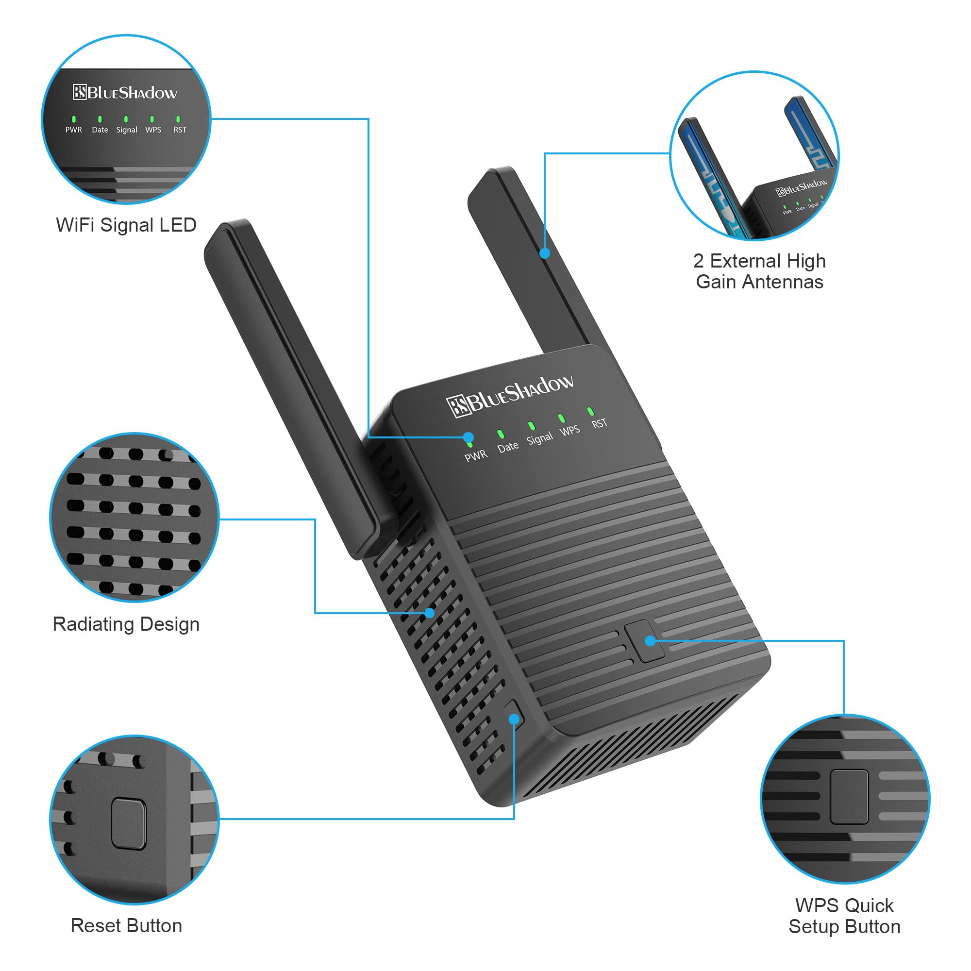 2022 New WiFi Extender Coverage up to 1000 Sq. Ft and 20 Devices with AC 1200 Dual Band WiFi Repeater Range Extender 2 high Gain Antenna (Up to 1200Mbps Speed) with Led Indication & Wall Plug