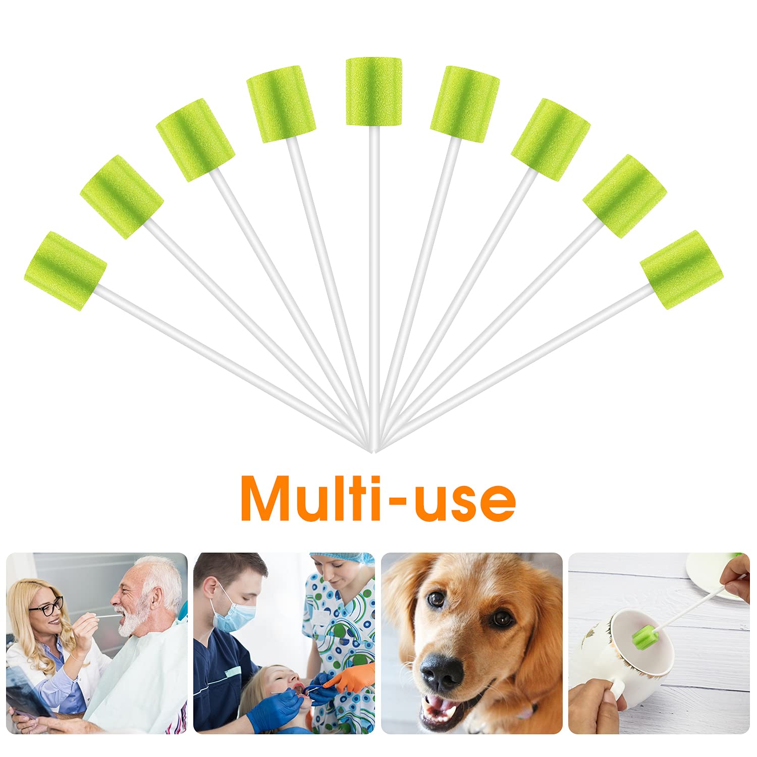 300 Pcs Oral Swabs- Unflavored & Sterile Disposable Mouth Swabs Sponge for Mouth Cleaning- Individually Wrapped (Green)