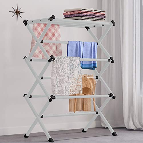 FKUO Household Indoor Folding Clothes Drying Rack, Dry Laundry and Hang Clothes,Towel Rack (Silver Gray)