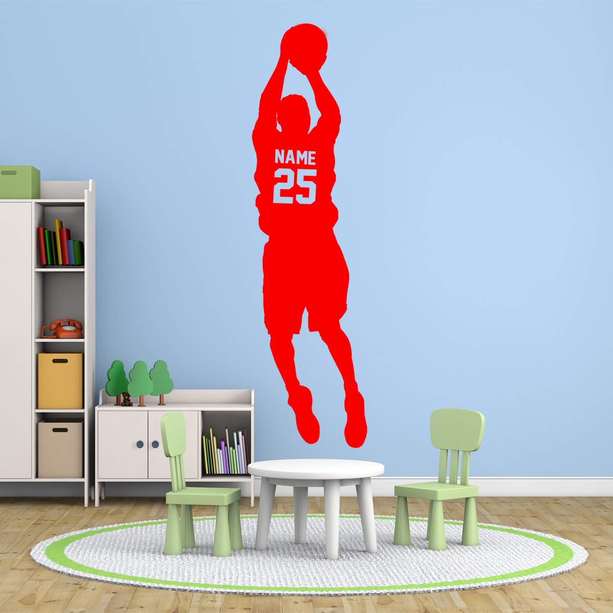 VWAQ Basketball Name Decals for Boys Room - Personalized Sports Vinyl Sticker Custom Kids Room Decor - CS14 (22" H X 6" W, Red)