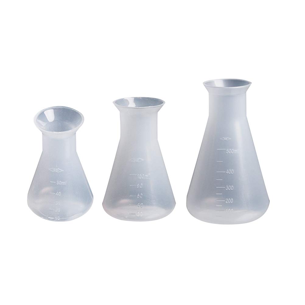 3Pcs Erlenmeyer Flask,Plastic Flask Conical Flask for Laboratory Students Educational Learning Toys(50ml+100ml+500ml)