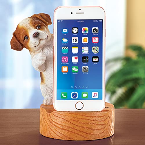 Collections Etc Peeking Dog Wood-Style Base Mobile Phone Holder Stand