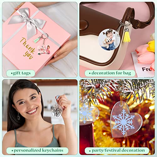 300 PCS Clear Acrylic Keychain Blanks, 6 Shapes Wholesale Acrylic Blanks Leather Tassel Charms Key Chains Jump Rings for Vinyl Resin DIY Crafts Ornament Engrave (Round Heart Square Rectangle Bone)