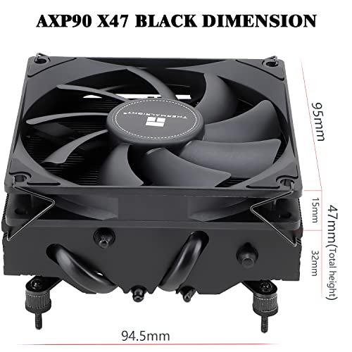 Thermalright AXP90 X47 Black Low Profile CPU Cooler, with 92mm TL-9015B Slim PWM Fan, ITX CPU Cooler, AGHP Technology, 47mm Height,for AMD AM4 AM5/Intel 1150/1151/1155/1156/1200/1700(AXP90 X47 Black)