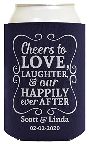 Cheers To Love Custom Names & Date 24-Pack Personalized Can Coolie Drink Coolers Coolies Navy