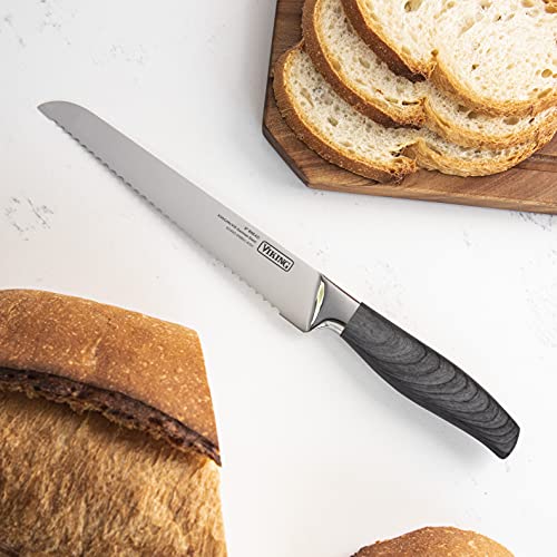 Viking Culinary German Steel Hollow Handle Cutlery Set, 6 Piece, Includes Protective Plastic Sleeve, All Essential Knife Types, Dishwasher Safe, Ash Wood Pattern Handles