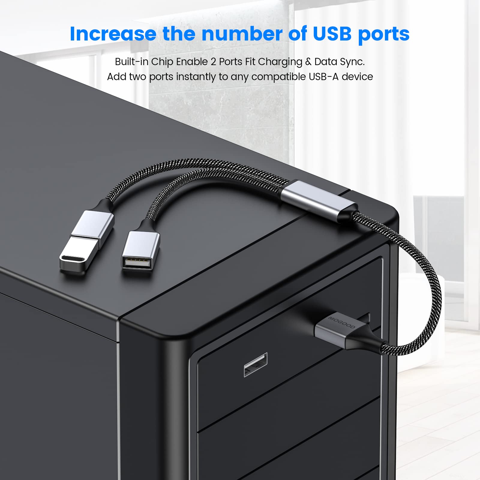 MOGOOD USB Splitter Cable USB y Splitter Adapter Dual USB 2.0 Power Cord Extension for Charging/Data Transfer/Laptop/Mac/Car