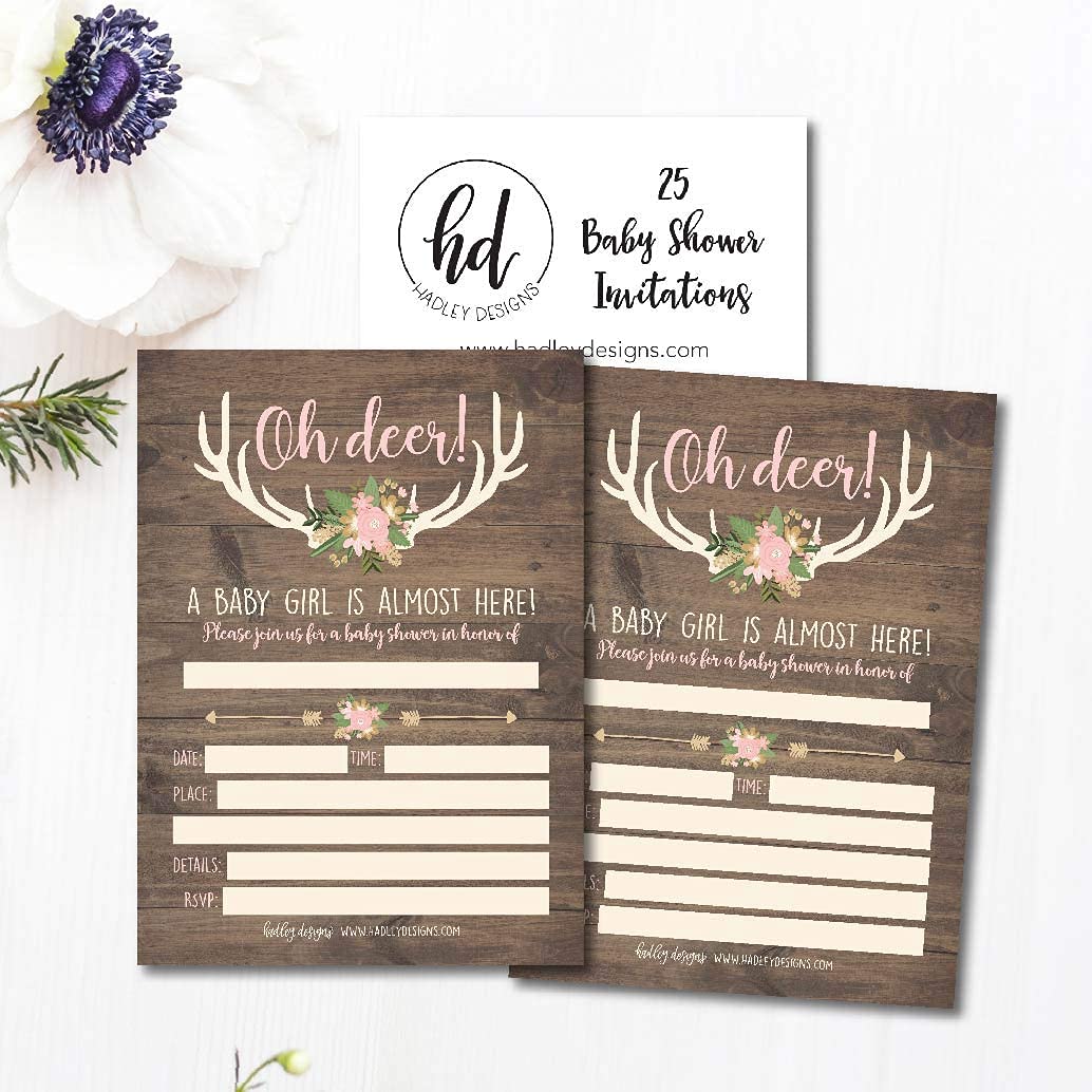 Hadley Designs 25 Oh Deer Invitations, 25 Books Request Cards, Sprinkle Invite for Girl, Bring A Book Instead Of A Card, Invitation Inserts for Baby Shower Guest Book