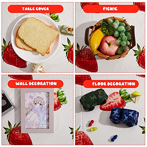 Tegeme Strawberry Tablecloth Birthday Party Decorations Strawberry Tablecovers Plastic Tablecloth for Party Berry First Birthday Baby Shower Decor, 51 x 87 Inch(2 Pieces)