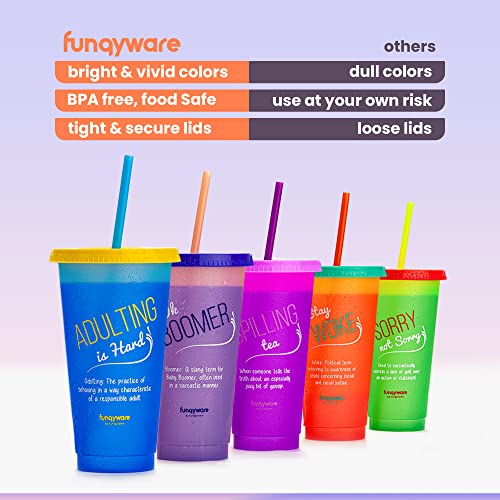 Color Changing Cups with Lids and Straws for Adults - 5 x 24oz Reusable Cups with Lids and Straws, Bulk Plastic Cups with Lids and Straws for Kids, Cold Iced Coffee Cups & Women Party Water Tumbler