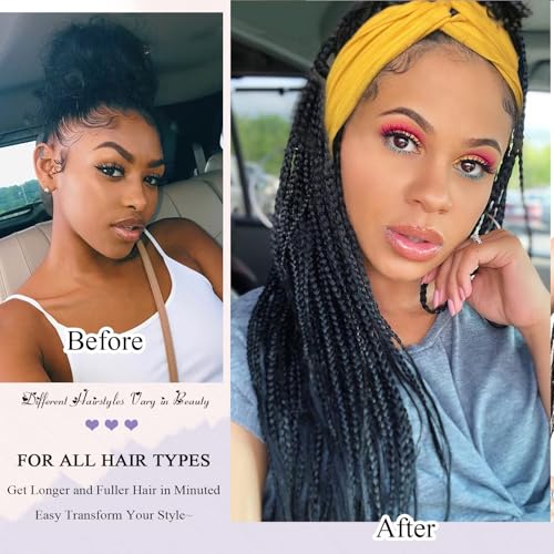 Braided Wigs with Headband Attached for Black Women Twist Crochet Hair Wrap Jumbo Synthetic Cornrow Black Box Braid Long CrochetTwistWig 30Inch