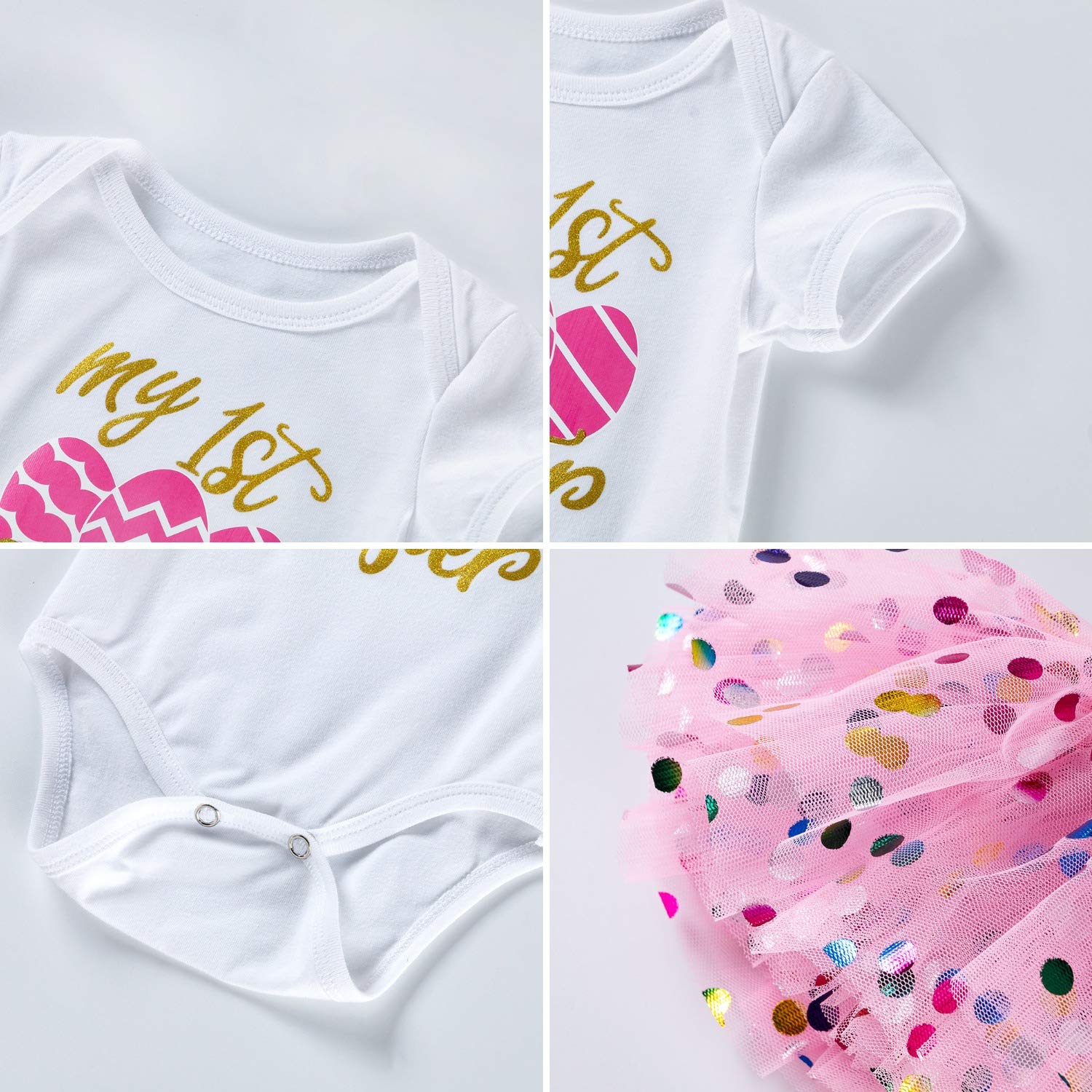 AGQT Baby Girls 1st Easter Outfit Set 3Pcs Bodysuit with Pink Polka Dot Tutu Skirt Size 0-3 Months(59)