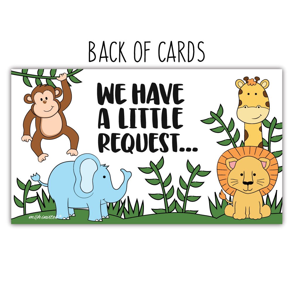 50 Safari Jungle Animals Books for Baby Shower Request Cards - Invitation Inserts - Gender Neutral