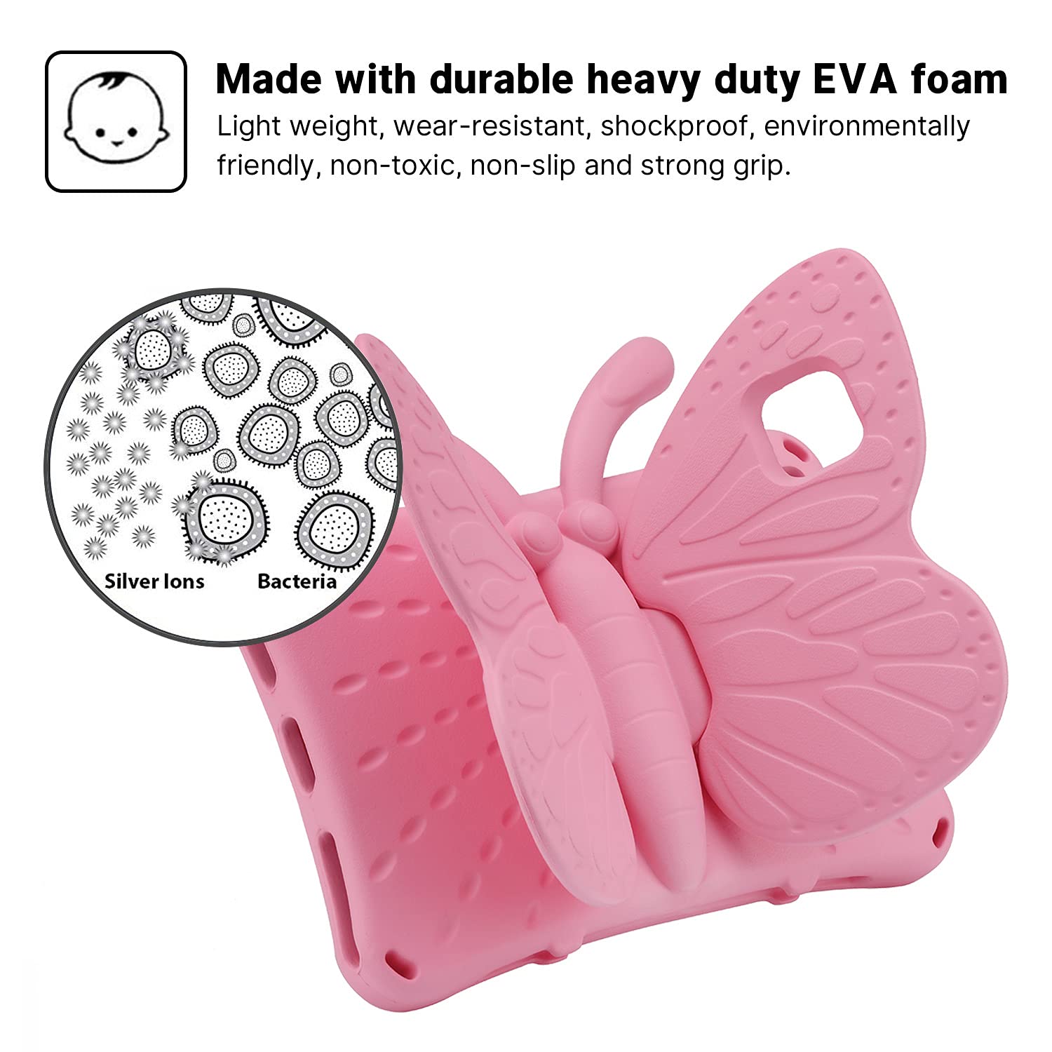 Simicoo Fire HD 10 Tablet 11th Gen 2021 case Cute Butterfly Case with Stand for Kids Light Weight EVA Rugged Shockproof Heavy Duty Kids Friendly Full Cover for Fire HD 10 11th Gen 2021 (Pink)