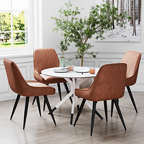 Andeworld Upholstered Dining Chairs Set of 2, Comfortable Modern Accent Chairs with Metal Legs,Faux Leather Industrial Side Leisure Chair for Living Room/Dining Room/Bistro/Coffee -Brown