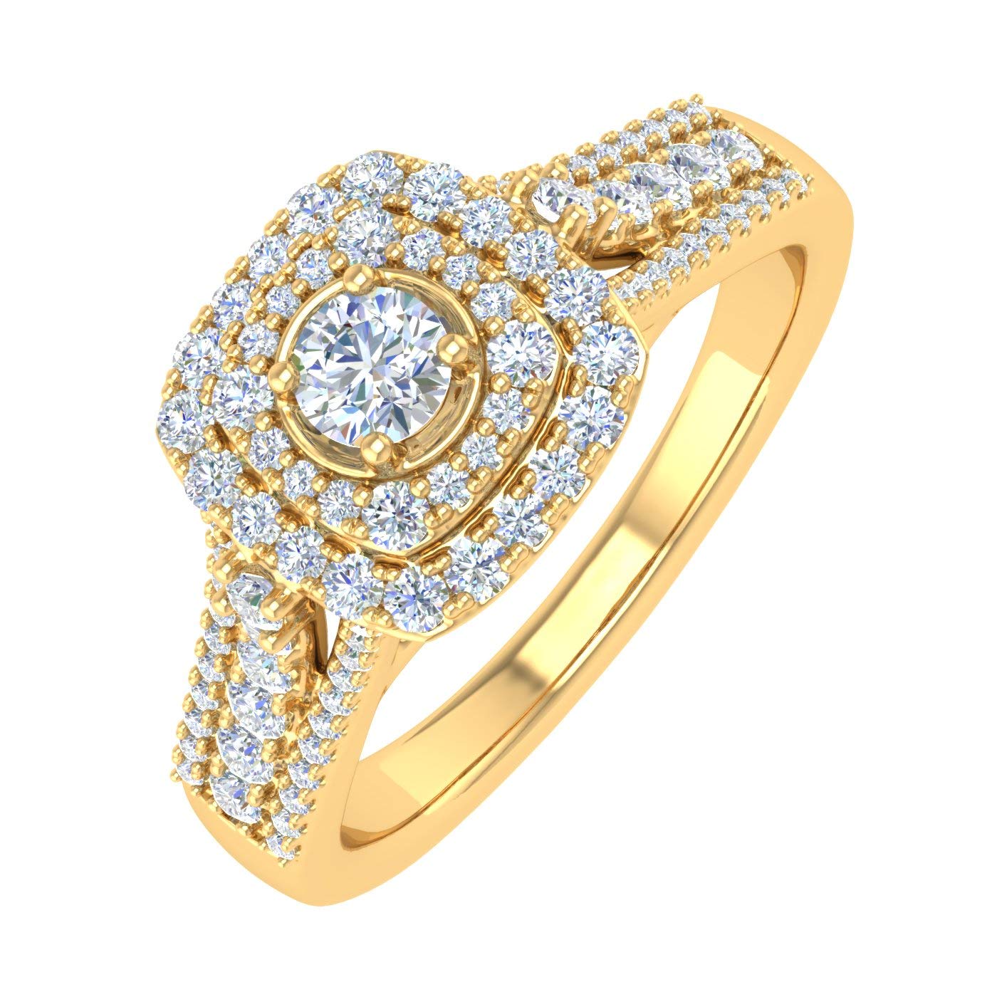 1/2 Carat Cushion Shape Halo Diamond Engagement Ring in 10K Yellow Gold (Ring Size 6)