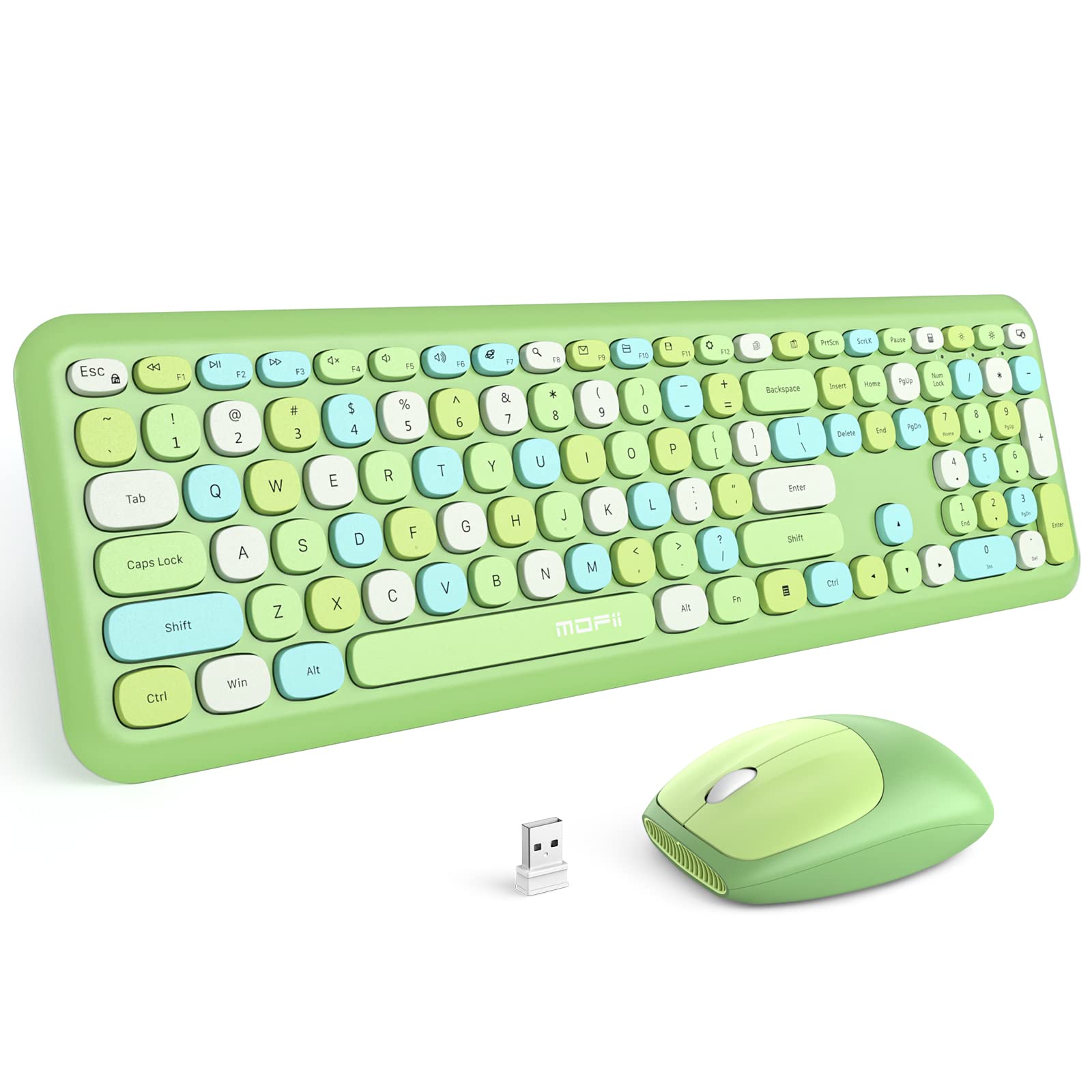 MOFII Wireless Keyboard and Mouse Combo Silent, Slim Compact 2.4G USB Full Size Wireless Mouse and Keyboard Combo, Cute 110 Keys Keyboard for PC, Notebook, MacBook, Tablet, Laptop, Windows System
