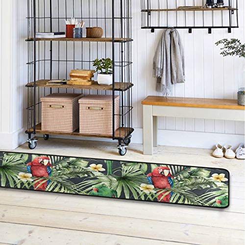 ALAZA Tropical Pattern with Parrots Hibiscus Leaves Runner Area Rug Non Slip Floor Mat for Hallway Entryway Living Room Bedroom Dorm Home Decor 72x24 inches