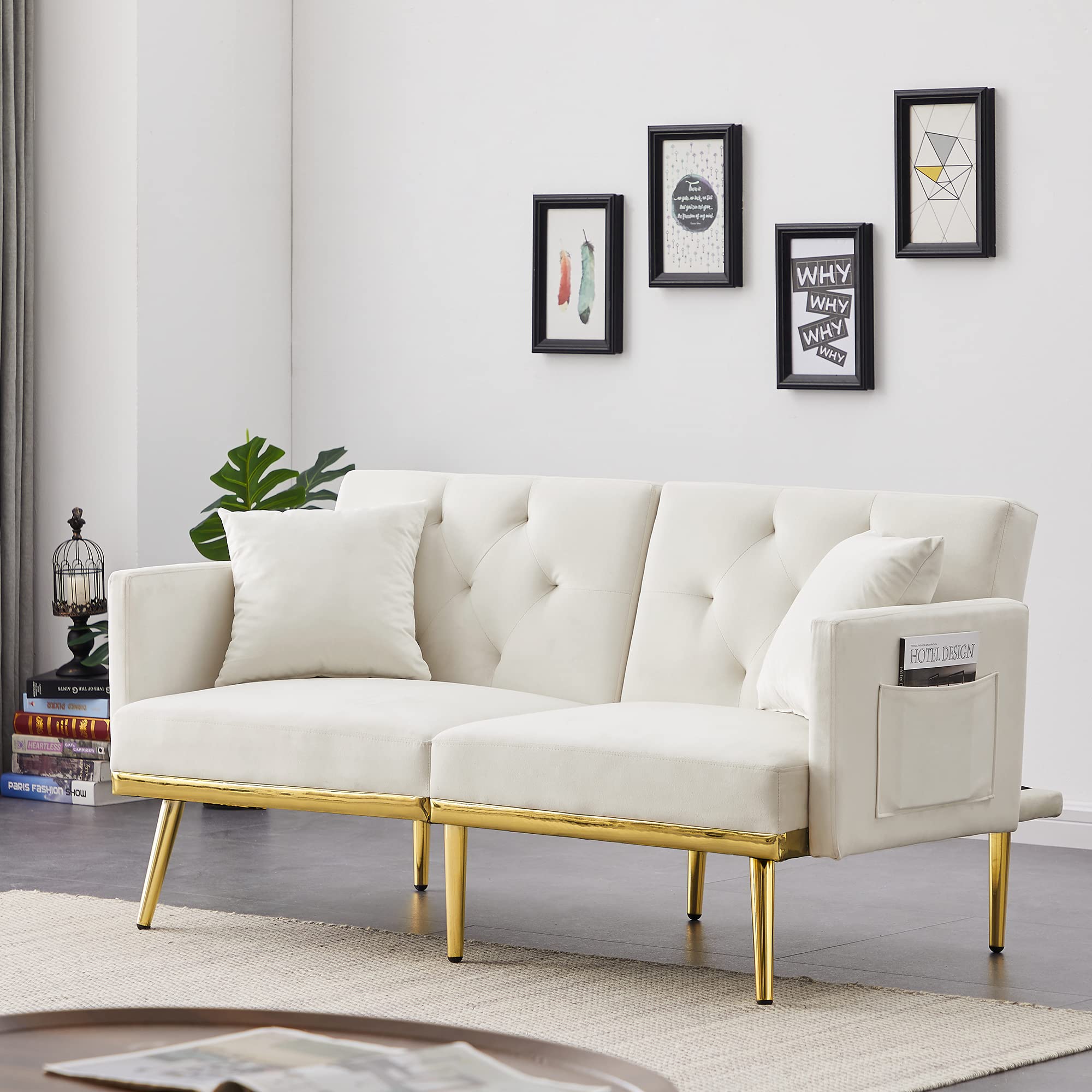Sofa Bed Sleeper Couches and Sofas - 59'' Couch Recliner Convertible Sofa Modern Adjustable Velvet Futon Couches Sofas Bed for Living Room Fold Up and Down Recliner Couch