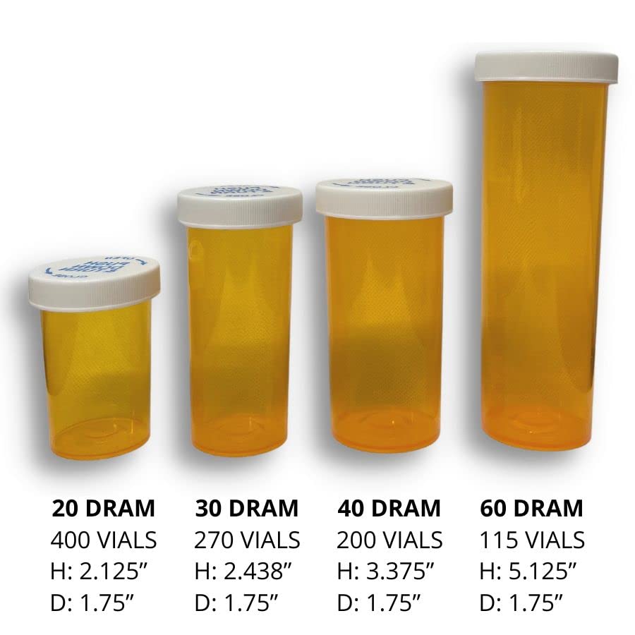 8 Dram Amber Prescription Medicine Vials with Caps - Child Resistant - 410/case
