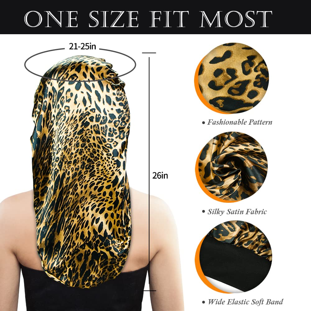 4 Pieces Satin Sleep Cap for Curly Hair and Dreadlock, Long Braids Sleeping Bonnets Silky Hair Bonnet for Women