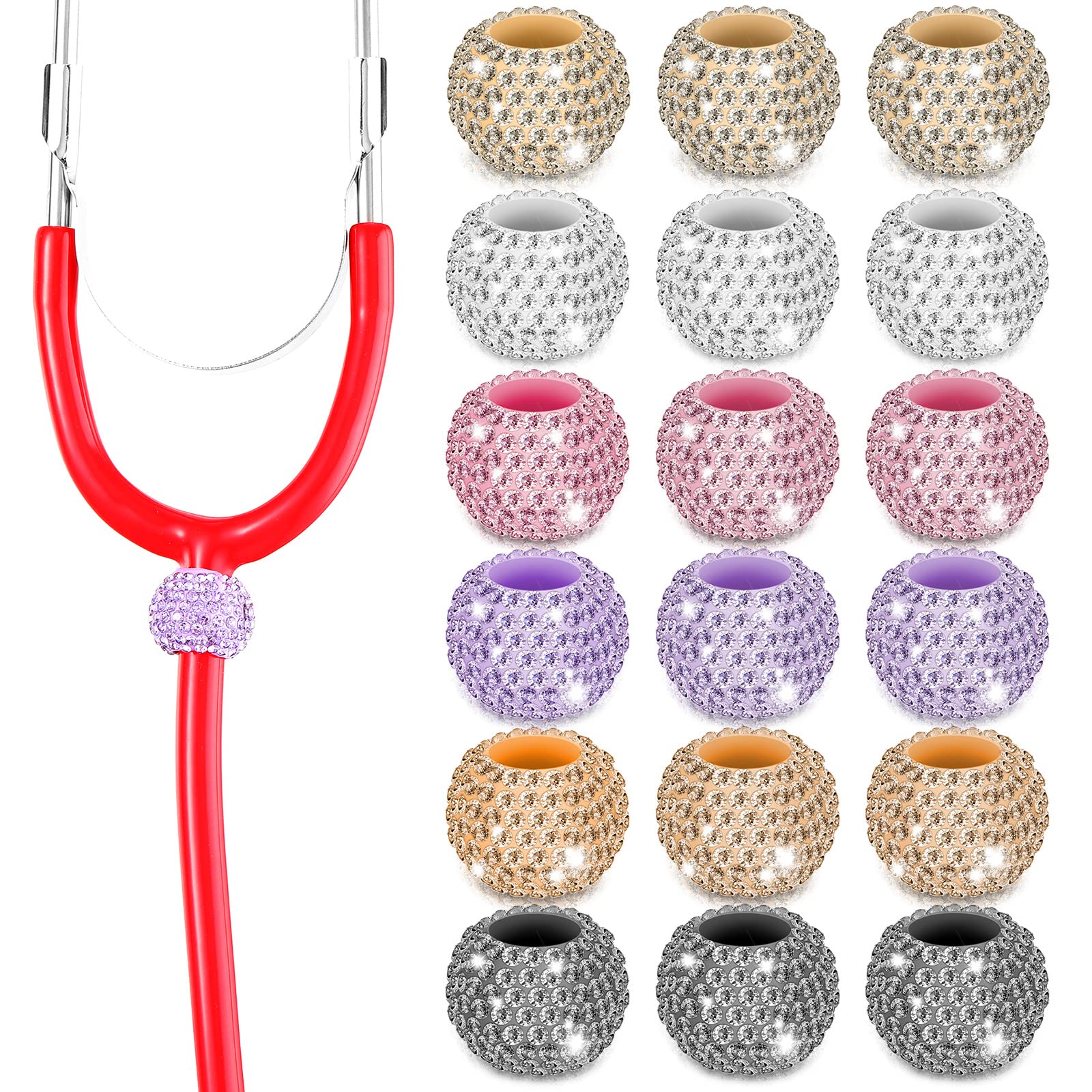 18 Pieces Bling Crystal Stethoscope Charms Stethoscope ID Name Tags, Charmed Crystal Stethoscope Charms Nurse Accessories for Nurse Accessory, Nurse, Vet, White, Purple, Pink, Yellow, Gold, Gray