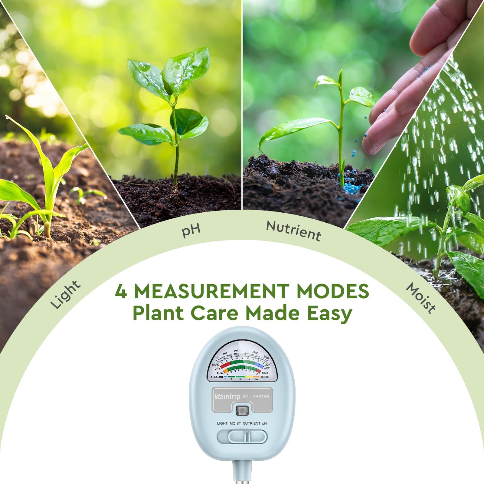 【Upgraded 】 4-in-1 Soil Moisture Meter, Soil Ph Meter, Soil Tester for Moisture, Light,Nutrients, pH,Soil Ph Test Kit, Great for Garden, Lawn, Farm, Indoor & Outdoor Use ,No Battery Required(Blue)
