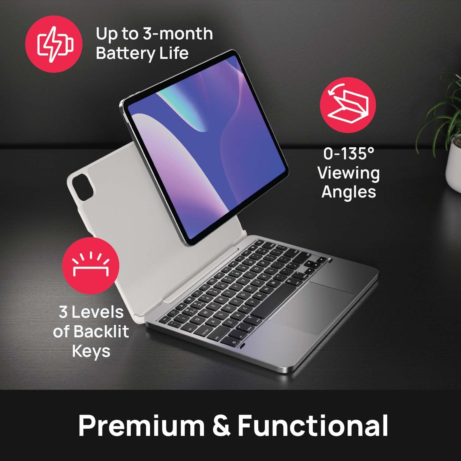 Brydge 11 MAX+ Wireless Keyboard Case with Multi-Touch Trackpad for iPad Pro 11" & iPad Air 11", White Magnetic SnapFit Case, Silver Keyboard