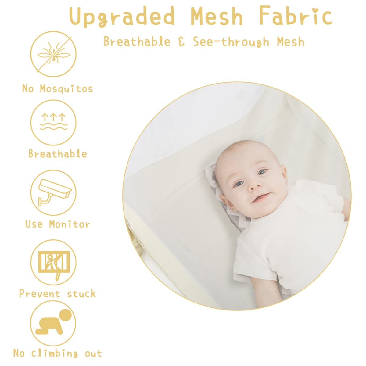 L RUNNZER Pop Up Pack N Play Tent, Baby Crib Net to Keep Baby in, Toddler Mini Crib Canopy for Pack and Play, Mini Cribs & Playard, See Through, Breathable & Portable