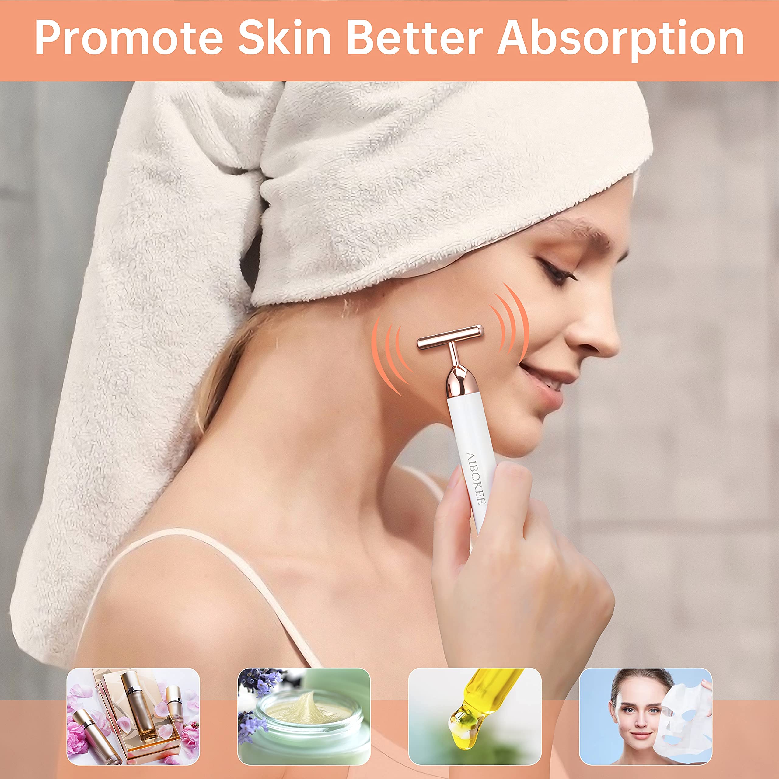 AIBOKEE 2 in 1 Face Massager Electric, 3D Face Massager Roller and T Shape Facial Massager Roller Vibrating,Skincare Tools for Face Arm Eye Waist Leg,Powered by One AA Battery(2 Piece Set)
