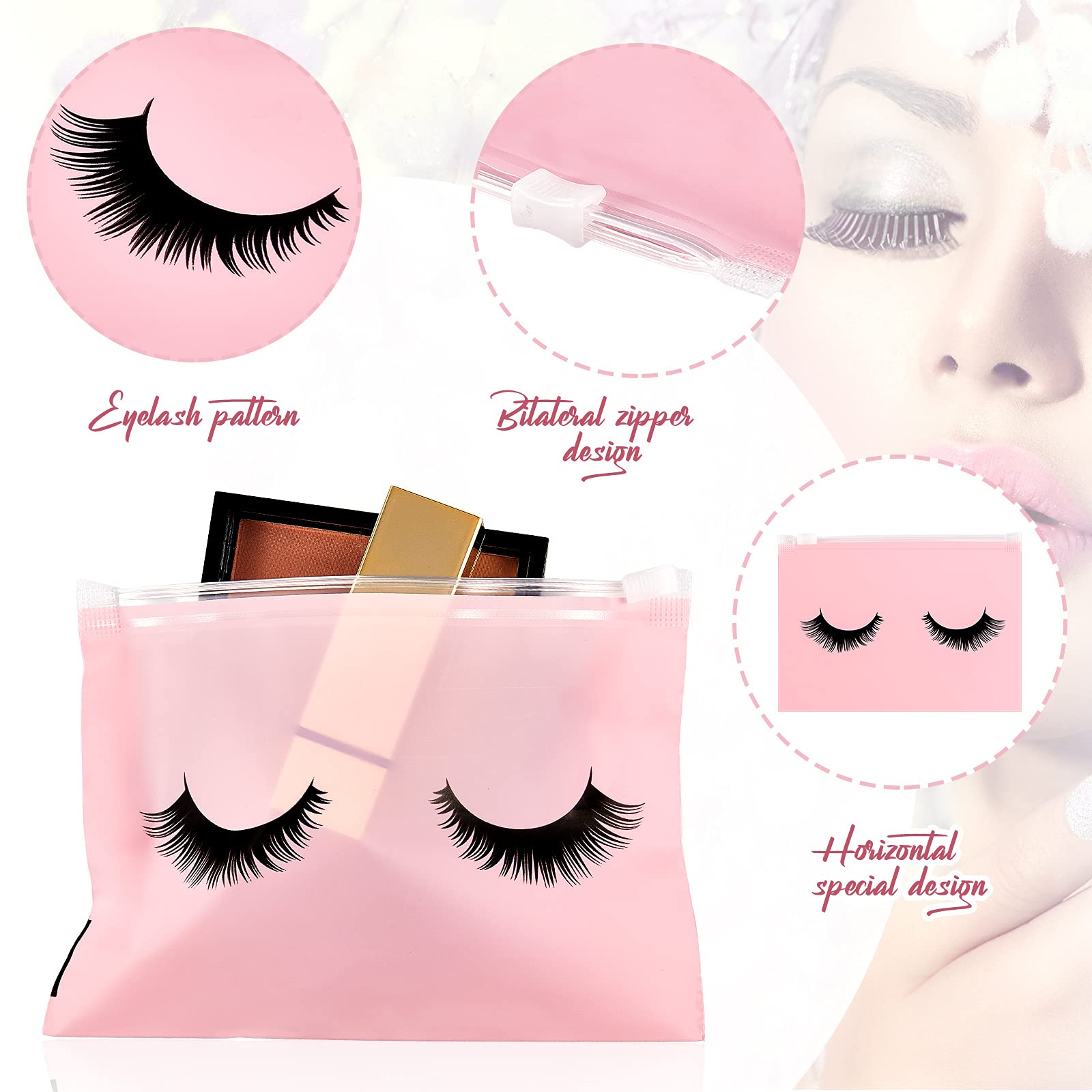 60 Pieces Eyelash Aftercare Bags Cosmetic Makeup Small Zipper Cases Travel Bags Lash Aftercare Accessories for Women Girls, 6 x 4 Inch