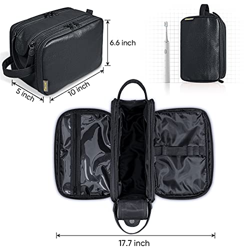 BALEINE Toiletry Bag for Men, Large Travel Toiletries Bags with Water-Resistance Compartment, PU Leather Dopp Kit (Medium, Black)