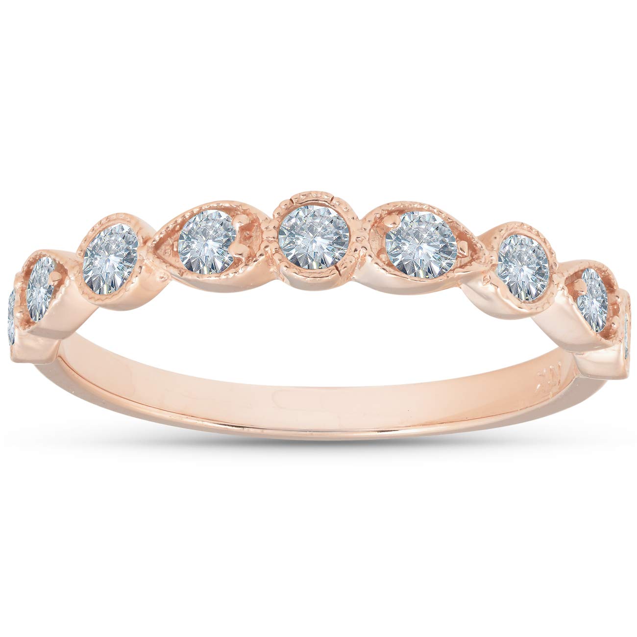 1/10 Ct Diamond Wedding Ring Womens Stackable 14k Rose Gold Anniversary Band - Size 7.5