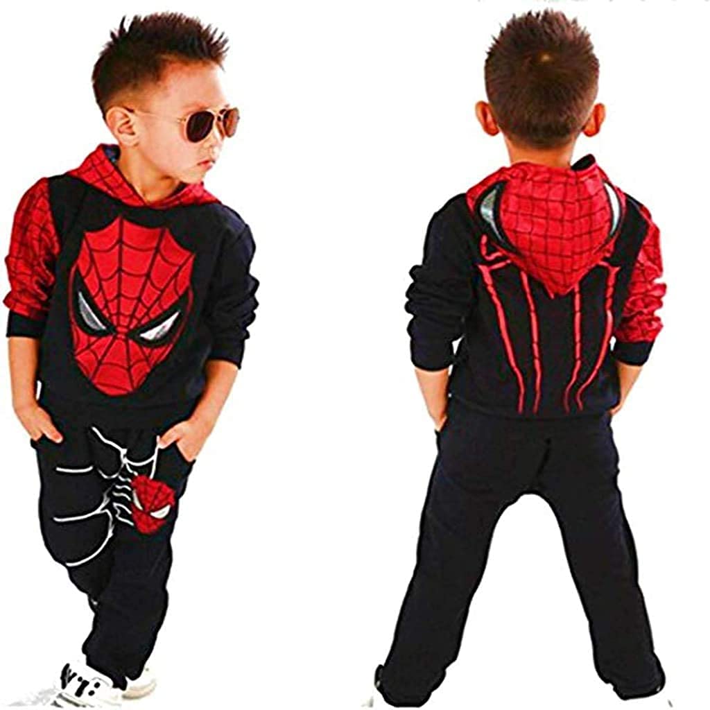 2Piece Toddler Kids Baby Boys Spiderman Outfits Set,Long Sleeve Pullover Hoodie Sweatshirt Pants Clothing Suit Black, 3-4T