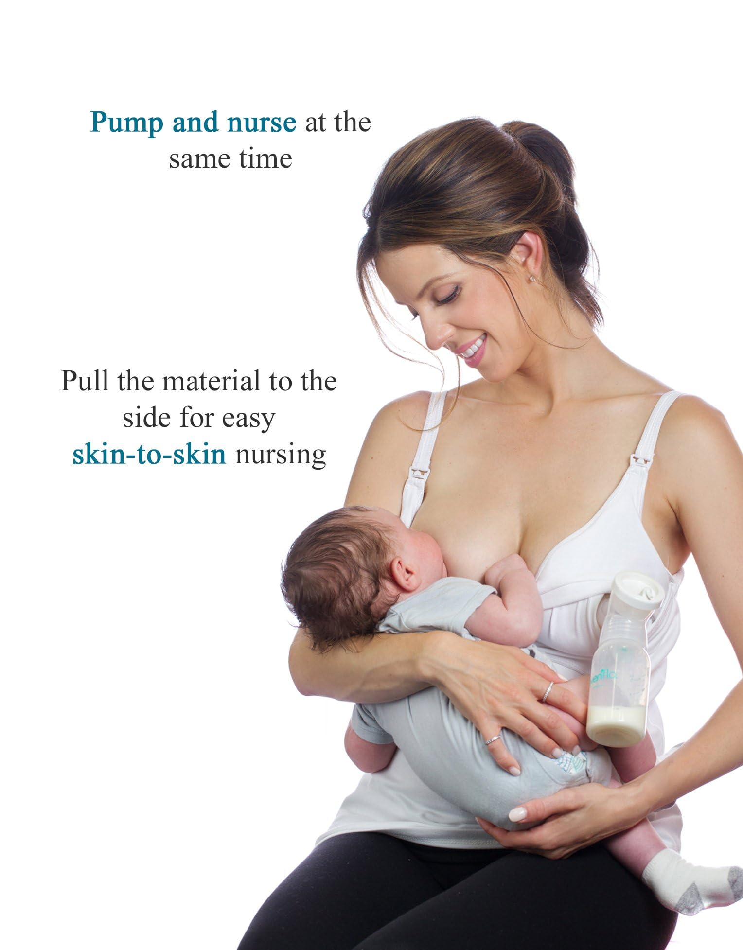 Essential Pump&Nurse Tank, All-in-one Hands-Free Pumping and Nursing Bra for All Breast Pumps - Dark Gray, L