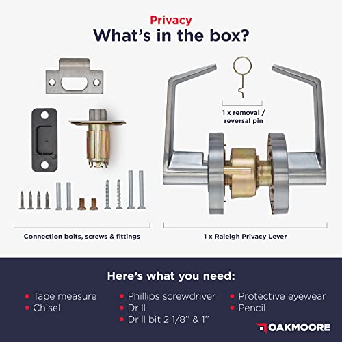 OAKMOORE Commercial Bathroom Door Handle (Privacy) – Heavy Duty Commercial Door Lock for Schools Offices Industrial Standard – Grade 2 UL CUL & ADA – Nickel Chrome – ANSI A156.2