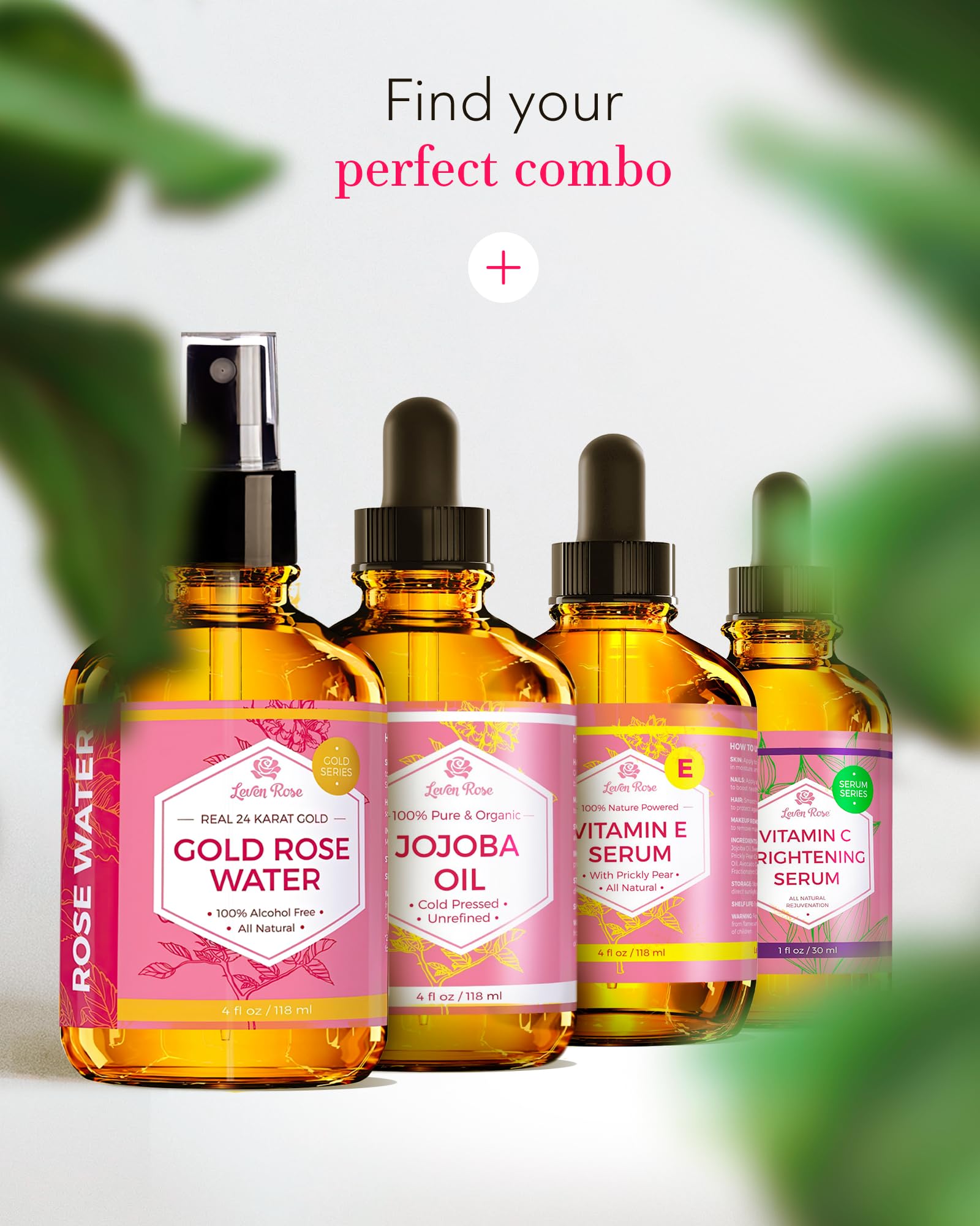 24 Karat Gold Rose Water Toner by Leven Rose Organic Natural Moroccan 24K Rosewater Toner 4 oz