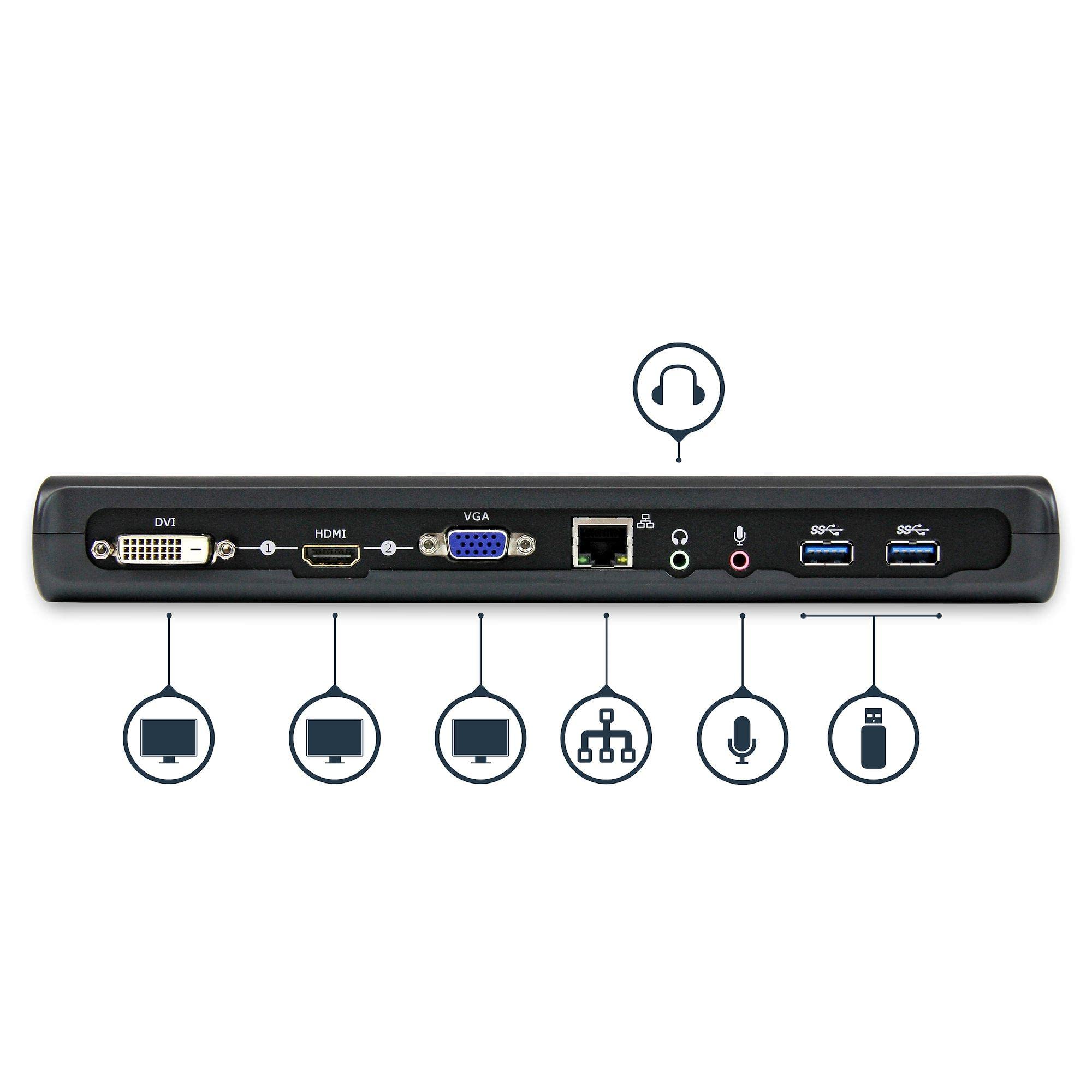 2RZ4954 - StarTech.com HDMI DVI VGA Dual Video Universal USB 3.0 Laptop Docking Station