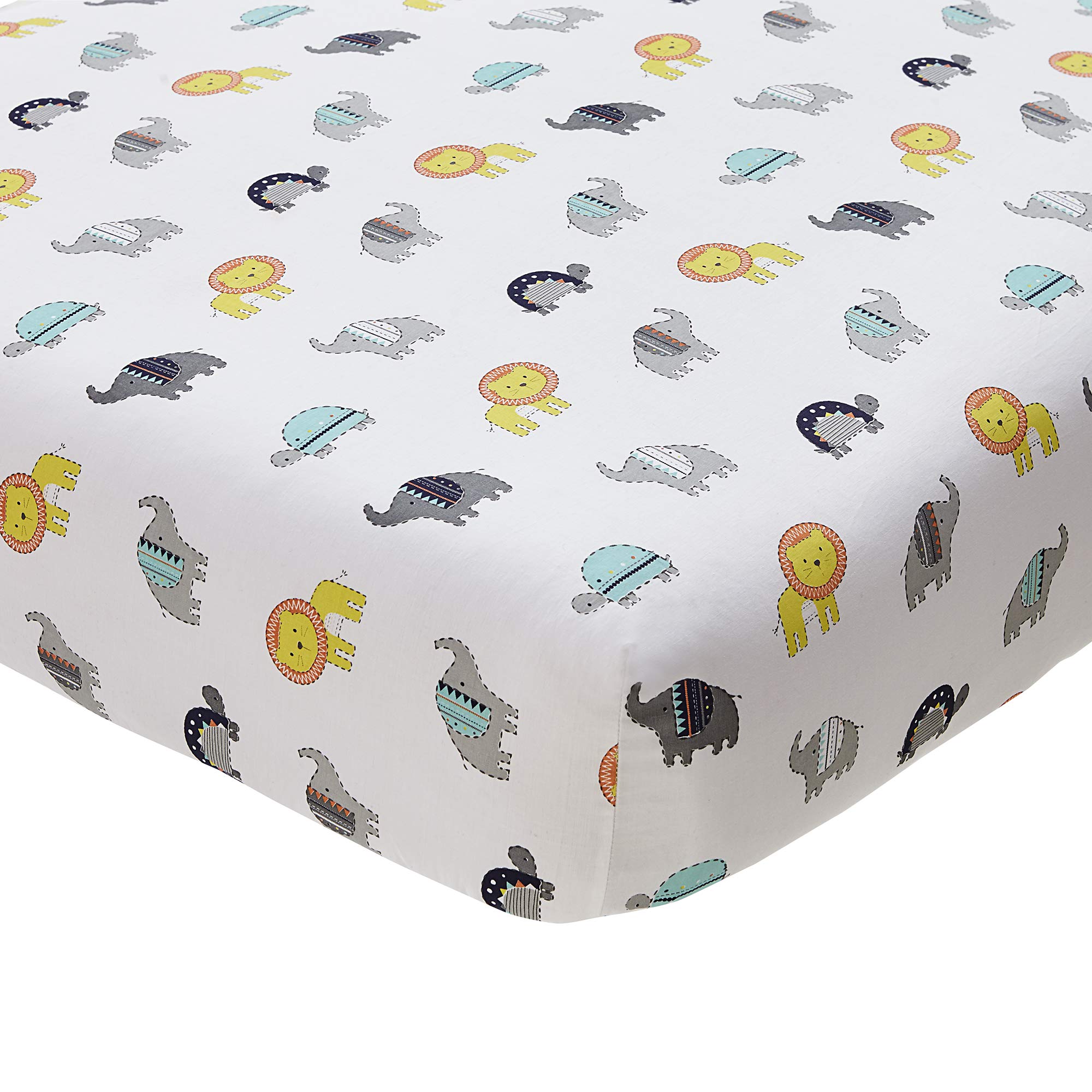 Wendy Bellissimo Nursery Bedding Baby Crib Bedding Fitted Sheet 200 Thread Count - Jungle Elephant in Navy, Turquoise, Orange + White