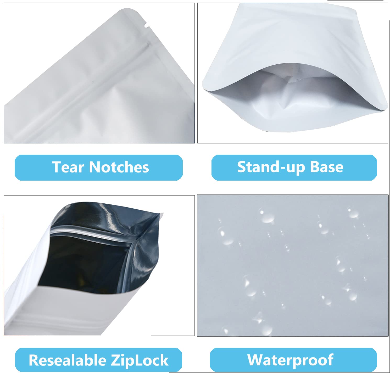 100 Pack Matte White Mylar Bags Stand Up - 4 x 6 Inches Resealable Mylar Ziplock Bags Food Storage Foil Pouch