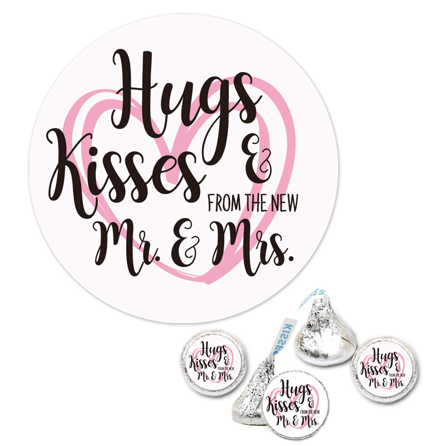 180 Chocolate Drop Labels Stickers-Hugs Kisses from The New Mr. & Mrs. Wedding Stickers for Weddings, Bridal Shower Engagement Party, Wedding Party Favors Decor.