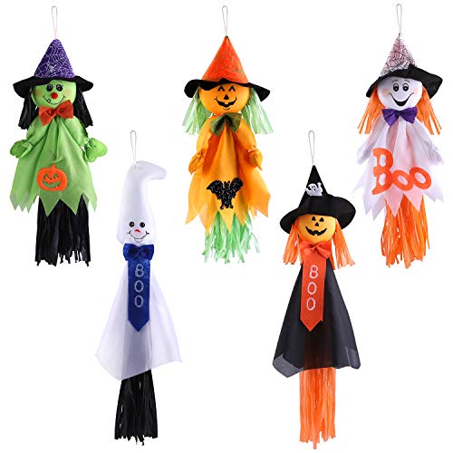 Aneco 5 Pack Halloween Hanging Decoration Scarecrow Pumpkin Ghost Hanging Decoration Trick or Treat Hanging Decoration, Assorted Sizes 18.9 and 25.2 Inches