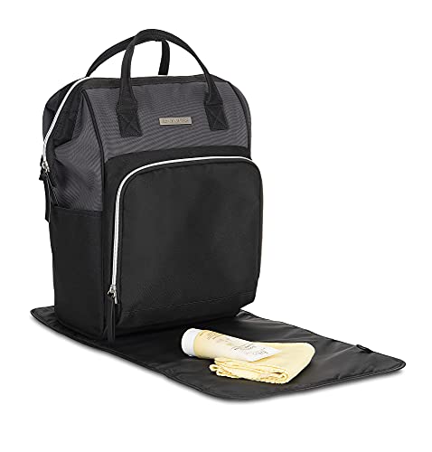 Bananafish Diaper Bag - Multi-Function Design Nappy Bag for Baby Care or Travel - Carry or Wear as Backpack - Large Capacity in Trendy, Stylish Design, Black/Grey, one Size