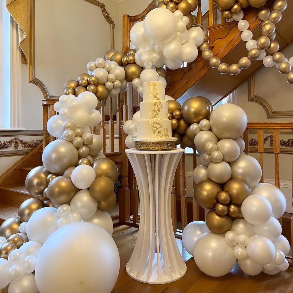 175Pcs Pearl White Double-stuffed Balloon Garland Kit, Pearl White Sand White Gold Balloons Arch for Boho Wedding Baby Bridal Shower Anniversary Birthday Party Decorations (Pearl White)