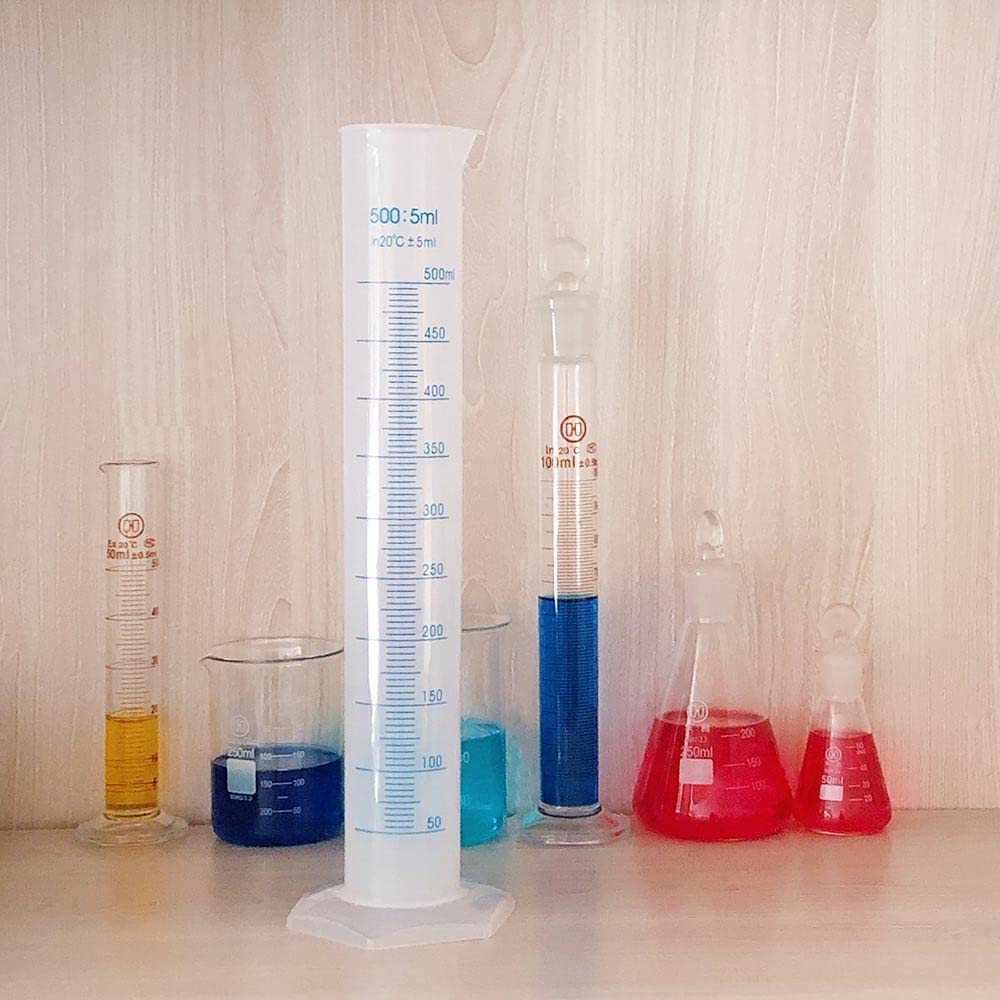500ml Plastic Measuring Graduated Cylinder, Polypropylene Plastic, 2-Sided Marking, Ideal for Science, School and Home Lab, HUAOU, Pack of 1