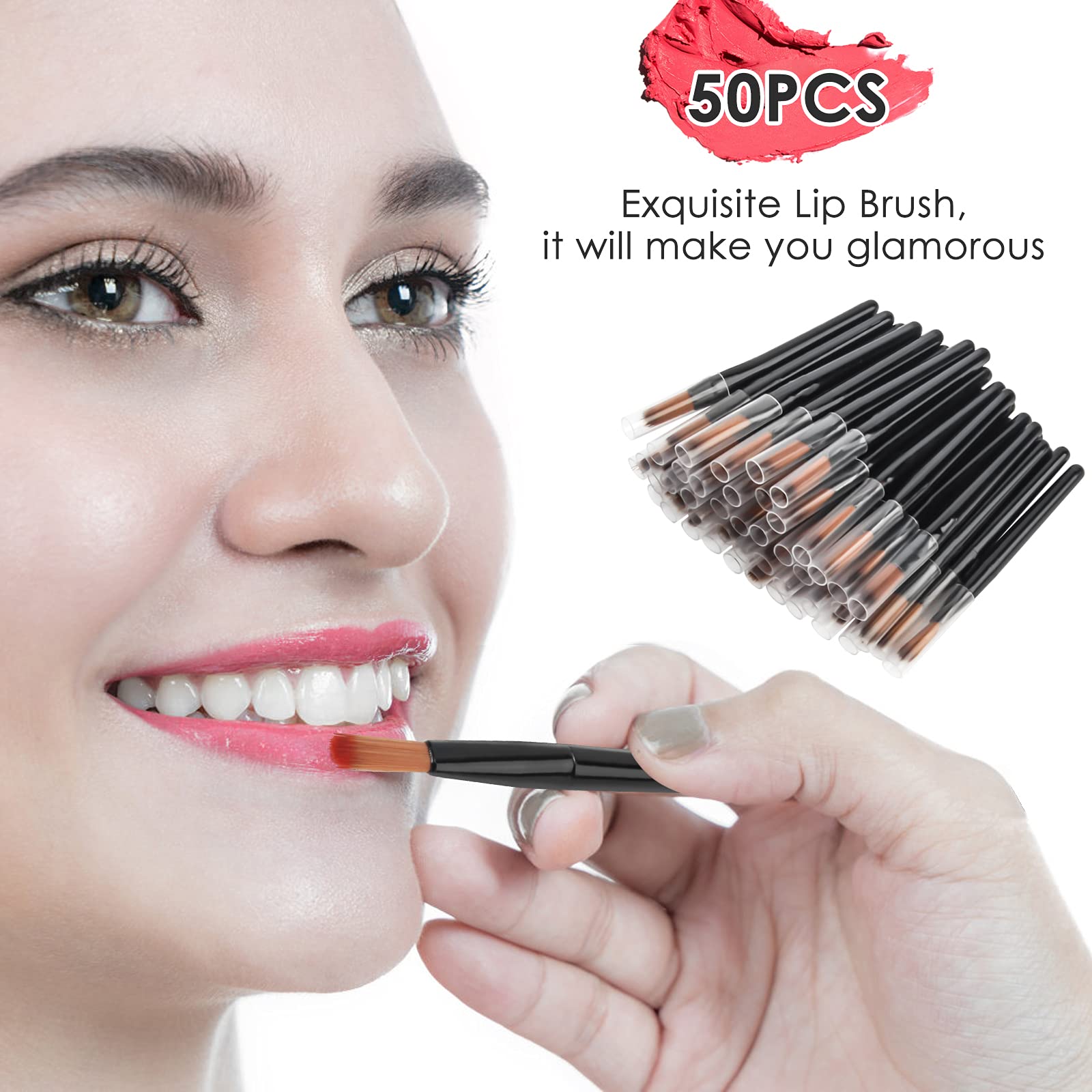 50Pcs/Set Lip Brushes, Disposable Lip Brush Lip Gloss Makeup Brush, Lipstick Gloss Wands Applicator Cosmetic Tool Kits(Black)
