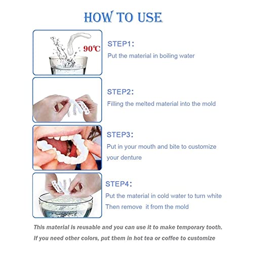 2 Pairs Fake Teeth，Adjustable Veneers Dentures for Men and Women，Cosmetic Tooth Repair Kit for Regain Confident Smile.