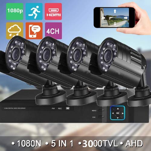 4CH 1080P Network Video Recorder DVR Security Camera Sets AHD CCTV Home Security Camera Digital Video Recorder +4 x Cameras +4 x BNC Cables(NO HDD)
